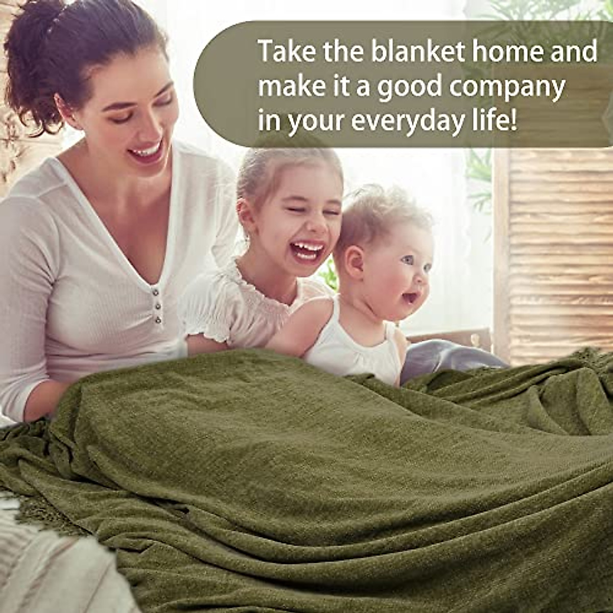 Vhorate Throw Blanket for Couch Sofa Bed Chair, 50in x 60in Soft Cozy Chenille Living Room Blanket with Tassel, Comfy All Seasons Suitable for Women Men and Kids