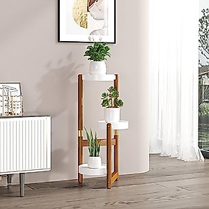 OERGKE Plant Stand Indoor Outdoor, 3 Tier Tall Wood Plant Shelf for Multiple Plants, Tiered Flower Pot Shelves Plant Holder for Patio Garden Corner Balcony Living Room Boho Deco (Walnut)