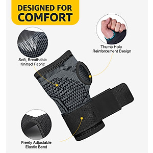HiRui 2-Pack Wrist Brace Wrist Wraps, Hand Compression Sleeves with Wrist Straps Support for Fitness Weightlifting MTB Tendonitis Carpal Tunnel Arthritis Pain Relief (Black, Medium)