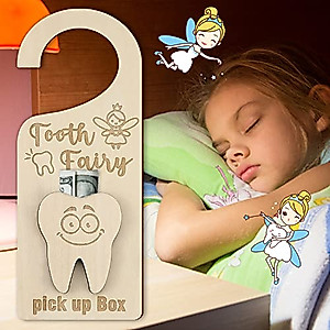 Tooth Fairy Door Hanger with Money Holder Tooth Fairy Pick up Box Encourage Gift for Kids Room Decor (Tooth)