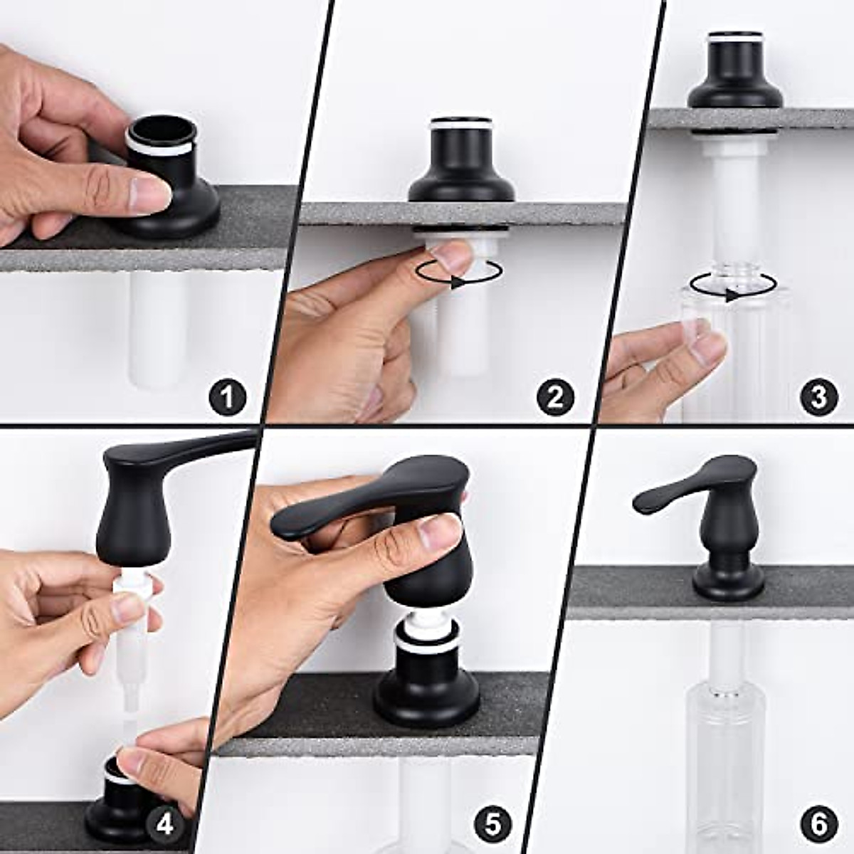 GAGALIFE Sink Soap Dispenser Matte Black, Built in Soap Dispenser with 13 OZ Bottle, Lotion Dispenser for Kitchen Sink, Refill from The Top