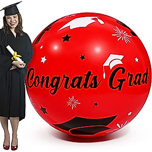 Hiboom 60 Inch Graduation Beach Ball Class of 2023 Giant Beach Ball Inflatable Large Beach Ball Blow up Plastic Graduation Party Supplies for Summer Pool Party Favors Water Games (Red Black)