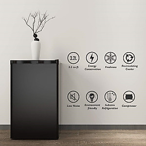 KOTEK 3.2 Cu.Ft Mini Fridge with Freezer, Compact Refrigerator w/ 7 Level Adjustable Thermostat & Single Reversible Door, Small Dorm Fridge with Freezer for Bedroom/Bar/Office/Apartment(Black)