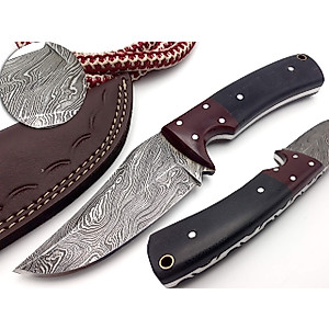 Nooraki SK-63 Handmade Damascus Hunting Knife 8.5 inches Full Tang Blade with Leather Sheath Skinner Knife, Camel Bone Handle