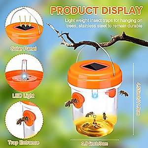 Kittmip Wasp Trap Solar Powered Bee Trap Reusable Fly Traps Outdoor Hanging Wasp Killer with UV LED Light Flying Insects Bee Killer for Indoor Outdoor Patio Garden Home (Orange, 12 Packs)
