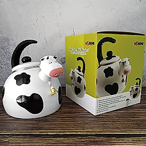 Whistling Tea Kettle for Stove Top Enamel on Steel Teakettle, Supreme Housewares Cow Design Teapot Water Kettle Cute Kitchen Accessories Teteras (2.3 Quart, Cow)