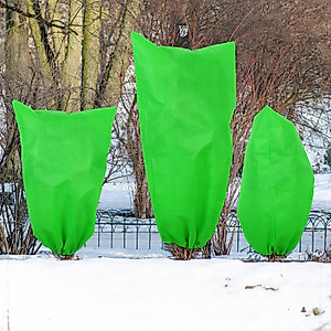 Hahood 6 Packs Green Plant Covers Freeze Protection Thicken Winter Drawstring Plant Covers Warm Blankets Shrub Covers Frost Blankets Jacket for Outdoor Plant, 3 Sizes