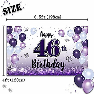 LASKYER Happy 46th Birthday Purple Large Banner - Cheers to 46 Years Old Birthday Home Wall Photoprop Backdrop,46th Birthday Party Decorations.