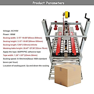 Banfluxion 110V 180W Left-and-Right Drive Double-Flap Tape Sealing Machine for Small Box Automatic Box Carton Packing Sealer 35-50mm Tape Width 0-18m/min
