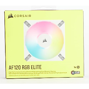 Corsair iCUE AF120 RGB Elite 120mm PWM Fan - Eight RGB LEDs - AirGuide Technology - Fluid Dynamic Bearing - Zero RPM Fan Mode - CORSAIR iCUE Software Compatible - White