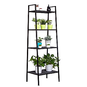 YUJISO 4-Tier Metal Bookshelf - Storage Shelves Ladder Bookshelf Bookcase Shelving Unit for Living Room/Bedroom/Office (Black)