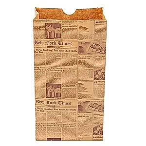 Restaurantware Bag Tek 4 Lb Disposable Lunch Bags 100 Sturdy Take Out Bags - Flat Bottom Microwavable Kraft Newsprint Design Paper Bags Freezable Great For Restaurants Cafes And Bakeries