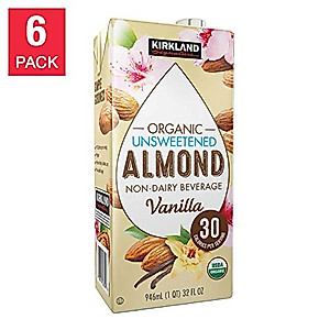 Kirkland Signature Organic Non-Dairy Unsweetened Vanilla Almond Beverage Cartons: 6 ct. (32 fl. oz)