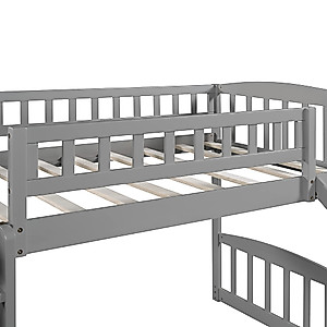 Harper & Bright Designs Twin Size Loft Bed with Slide and Stairway, Wooden Low Loft Bed with Storage for Kids Girls Boys (Gray)