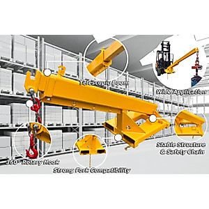 INTSUPERMAI Forklift Mobile Crane Adjustable Forklift Crane Attachment with Truss Hoist Jib Boom Hook for Extension Attachment Equipment 2 Ton / 4400 LB