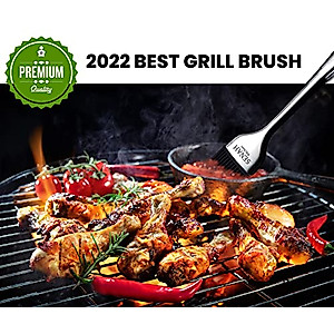 It's Senah | New 7pcs Bundle | 304-Stainless Steel BBQ Grill Basting Brush with 100% Natural, DUST-FREE Cotton Storage Bag, Easy Grip Handle Oil Brush, Anti-Rush Baking, Pastry Cooking Brushes