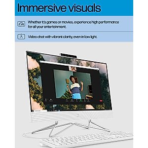 HP All-in-One PC Desk Computer, 21.5" Full HD Micro-Edge Display, AMD Ryzen 3 Processor, AMD Radeon Graphics, 8GB SDRAM, 256GB SSD, Windows11 Home OS, Bluetooth, and Wi-Fi (22-dd0032) (Renewed)