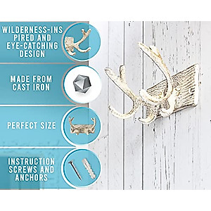 Comfify Vintage Cast Iron Deer Antlers Wall Mounted Hooks Antique Finish Metal Clothes Hanger Rack w/Hooks Deer Antlers Shape | Includes Screws and Anchors | in Antique White