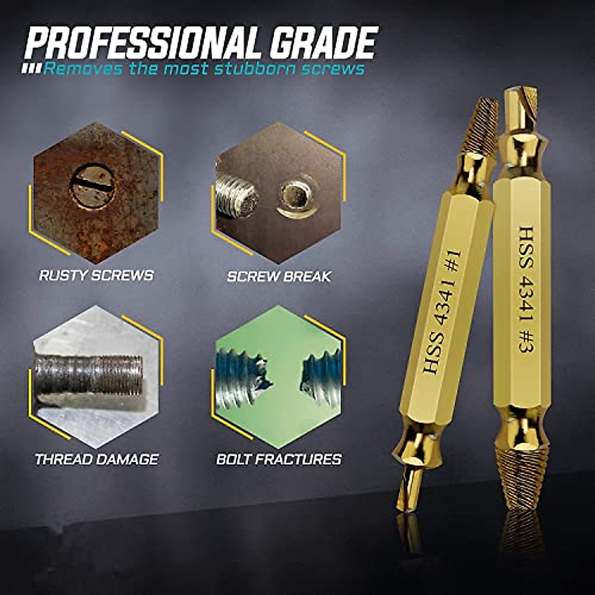 Damaged Screw Extractor - Remover for Stripped Head Screws Nuts & Bolts | ‎6 Piece Titanium Drill Bit Tools for Easy Removal of Rusty & Broken Hardware | High Speed Steel | Superb Gift for Men