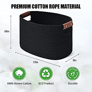 Cotton Rope Storage Baskets,15x10x9 in,Collapsible Storage Bins, Decorative Woven Basket Cube Storage Organizer for Laundry, Towel, Clothes, Cosmetics, Books (Black-3Pack)