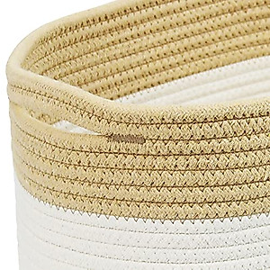 Casaphoria Cotton Rope Storage Baskets Bin Set of 3 Storage Cube Organizer Foldable Decorative Woven Basket for Clothes, Makeup, Books, Nursery, 15"x 10"x 9",pack of 3, White and Brown
