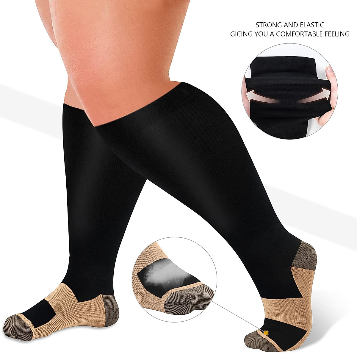 Diu Life 3 Pairs Plus Size Compression Socks for Women and Men Wide Calf Extra Knee High Support for Circulation