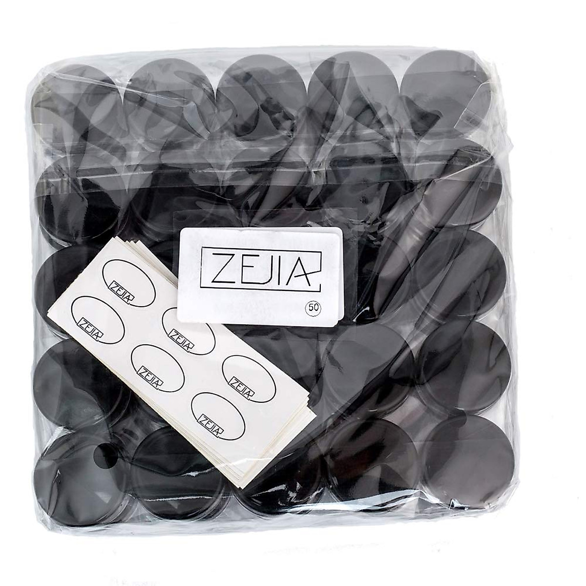 ZEJIA 3 Gram Sample Containers with Lids, 50 Count Tiny Sample Jars, 3ML Makeup Cosmetic Containers for Lip Balms, Lotion, Powder, Beauty Products(Black Lids)