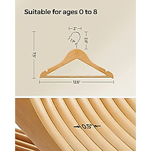SONGMICS Kids Wooden Hangers 20 Pack, Solid Wood Baby Hangers, Children's Coat Hangers with Pants Bar, Shoulder Notches, Swivel Hooks, 12.6 x 7.5 Inches, Natural and Silver UCRW06NL