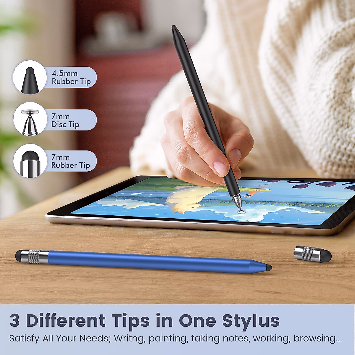 Stylus Pen for iPad iPhone, Styluslink 3 in 1 Universal Capacitive Stylus Pen for Touchscreen iPhone iPad Air Mini Pro Android Phone Chromebook Tablet Sumsung Laptop All Touchscreens (2 Pack)