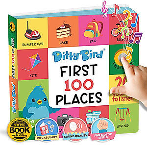 Ditty Bird Talking Books 100 Places | 100 Words for Vocabulary & Speech Learning | Sound Books for Toddlers 1-3 | Children's Interactive Toddler Books with Great Pictures | Sturdy Baby Sound Books