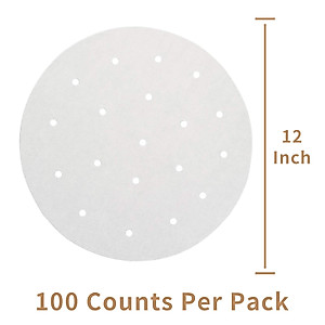 CONIE 12 Inch Steamer Paper Liners, Perforated Parchment Paper for Air Fryer Steaming Basket 100cts