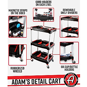 Adam's Polishes Standard Detailing Cart, Custom Mobile Rolling Utility Detailing Tool Cart Organizer for Garage DIY Home Projects, Extra Storage for Mechanics & Detailers During Repairs Car Wash/Wax