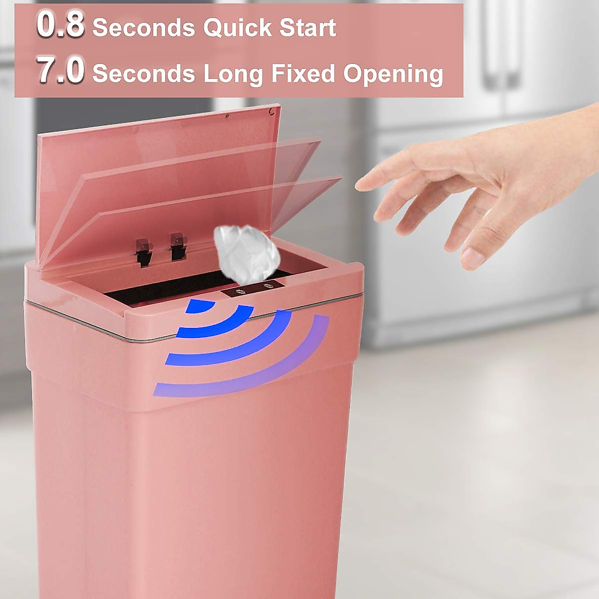 Touchless Kitchen Trash Can 13 Gallon Trash Can Bathroom Garbage Can PP Material Hard Plastic Trash Can with Automatic Lid Waterproof Trash Can for Bathroom, Powder Room, Office (Pink)