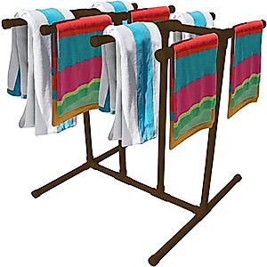 Poolside Storage Organizer for Drying Wet Towels, Floats, Noodles, Paddles, 37.5" W x 37.5" L x 41" H, (Brown)