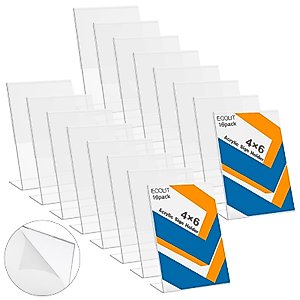 EOOUT Acrylic Sign Holder 4x6 Inches, 16 Pack Plastic Flyer Display Holder, Slant Back Clear Paper, Document Menu Table Transparent Stand for Office, Store, Restaurant