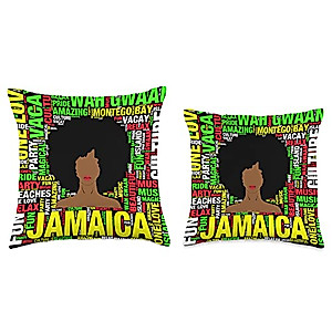 Jamaica Afro Art Jamaican Black Woman Afro Vacation Throw Pillow, 16x16, Multicolor