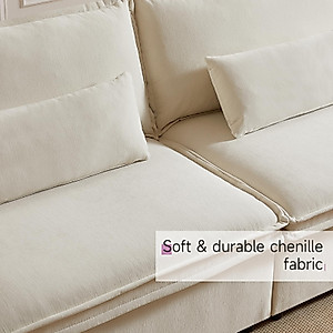 Sivoey 3 Seater Sofa with Deep Seat, 94" Mid Century Modern Upholstered Sofa with Armrests, Tools-Free Assemble, Comfy Chenille Beige Loveseat Couches for Living Room, Bedroom, Apartment and Office