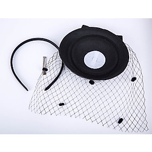 Fascinators Hats 20s 50s Hat Pillbox Hat Cocktail Tea Party Headwear with Veil for Girls and Women(C-black)