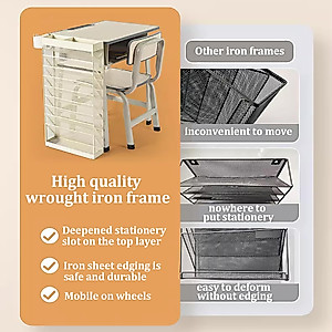 Rolling Cart Organizer Metal 6 Tier Rolling Cart with Wheels Magazine Rack Book Carts with Wheels for Bedroom Living Room Home School,Black,8 Tier