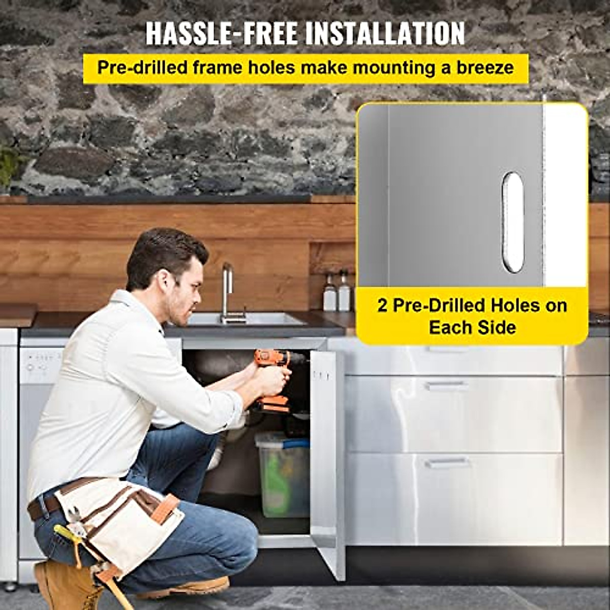 VEVOR Double BBQ Access Door, 30''Wx21''H Outdoor Kitchen Doors, Double Wall Construction Outdoor Cabinets with Hooks, Brushed Stainless Steel BBQ Door Easy to Install for BBQ Island Grill Station