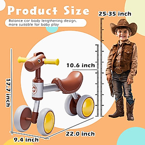 PerKidern Baby Balance Bike for 1-2 Year Old Boy Girl, Balance Bike for 12-24 Months 4 Wheels Toddler Balance Bike, Baby Bike 1+ Years Toy First Birthday Gifts (brown)