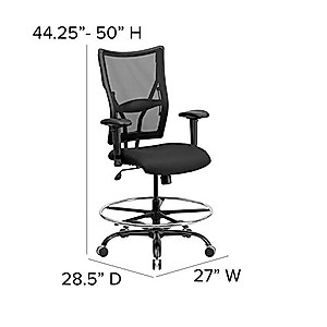 Flash Furniture HERCULES Series Big & Tall 400 lb. Rated Black Mesh Ergonomic Drafting Chair with Adjustable Arms