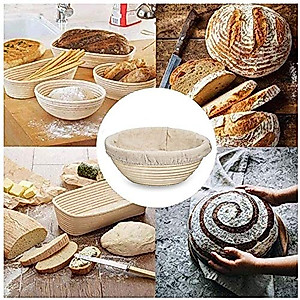 Sumshy Proofing Basket Round 25 x 8 cm Wicker Proofing Basket for 1000 g Bread Dough Lined Including Linen Inserts