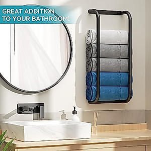 Towel Racks for Bathroom, 30 Inch Stainless Steel Wall Mounted Towel Rack, Bath Towel Holder Wall Towel Rack for Rolled Towels, Modern Bathroom Organizer for Small Space Bathroom Towel Storage - Black