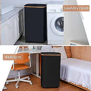 iEGrow Laundry Hamper with Wheels,110L Clothes Hamper for Laundry, Laundry Basket with Lid and Inner Bag, for Laundry Room, Bedroom, Dormitory Storage,Black