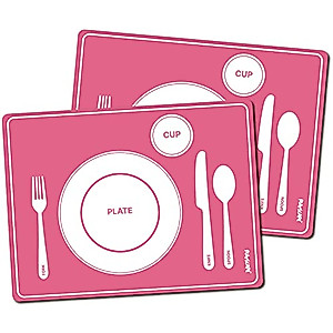 Playscape Kids Table Setting 2-Pack Placemats Montessori Style, Non-Slip Silicone (Pink)