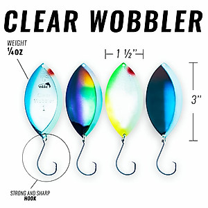 ETIC Clear Wobbler 3", ¼oz Fishing Spoons Kit 100% Made of Brass, 4pcs Fishing Lures, Tackle, Hooks, Baits, Spinning, Casting, Trolling for Trout, Salmon, Pike, Walleye, Bass and Mores
