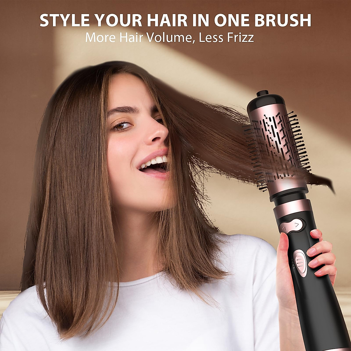 ANWA Hair Dryer Brush, 1000W 3-in-1 Rotating Blow Dryer with Detachable Brushes, Ceramic Coated Barrel for Salon-Quality Styling, Suitable for All Hair Types