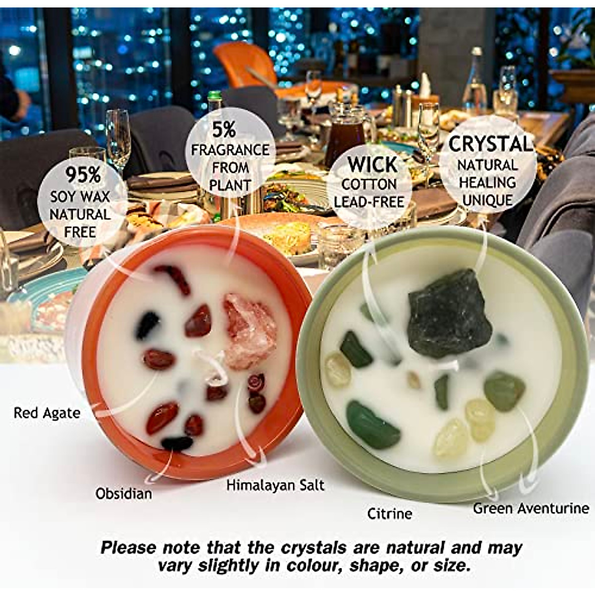 Healing Crystal Candles Decorative Soy Candle for Meditation Jar Candle Spiritual Gift for Women Scented Manifestation Candle 2 Pack Orange and Green