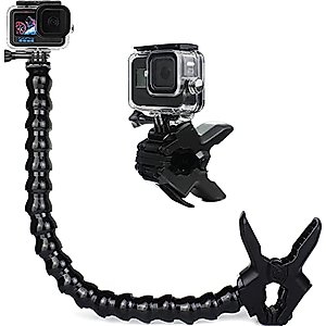 FiTSTILL Jaws Flex Clamp Mount with Adjustable Gooseneck 19-Section Compatible with Go Pro Hero 11,10. 9, 8, 7, 6, 5, 4, Session, 3+, 3, 2, 1, Max, Fusion, DJI Osmo Action Cameras